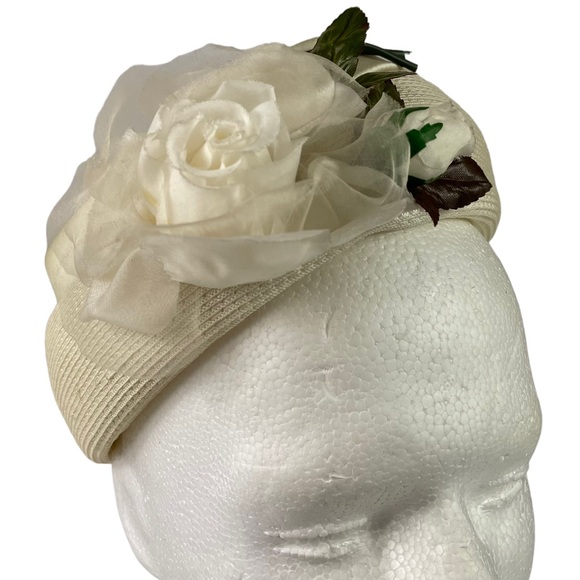 Vintage | Accessories | Vintage White Rose Floral Pillbox Hat Wedding ...